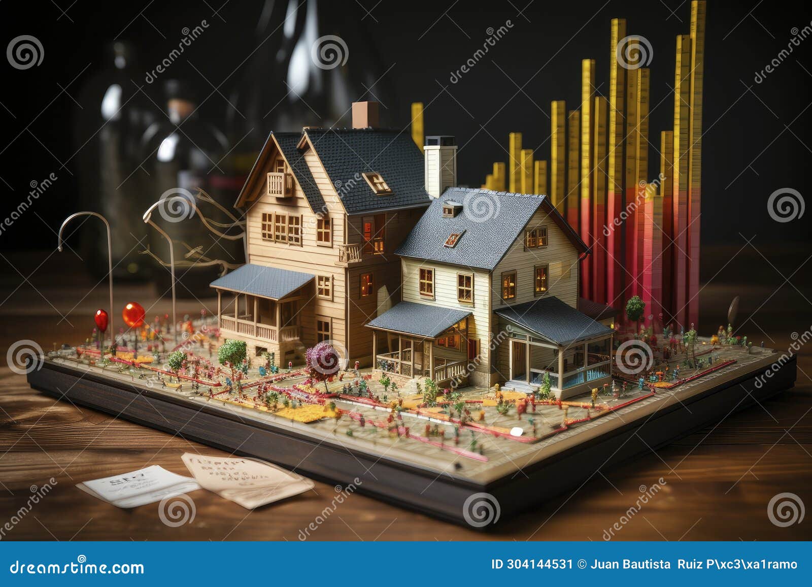 Miniature House Model with Economic Growth Graphs. Stock Image - Image ...