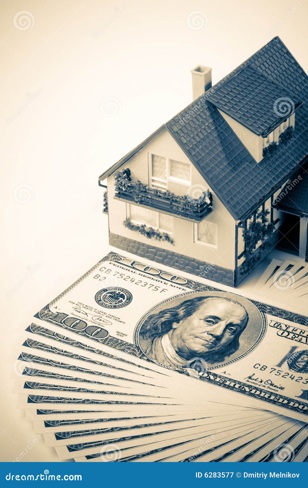 Miniature House and Money. stock image. Image of apartment - 6283577