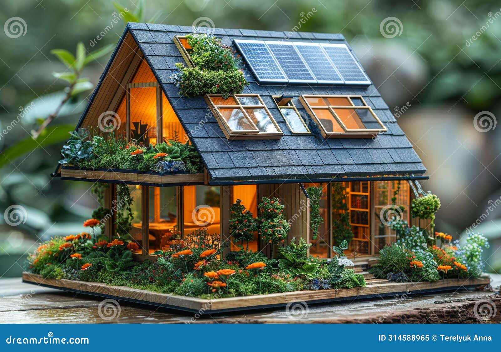 Miniature House with Solar Panels on the Roof Stock Image - Image of ...