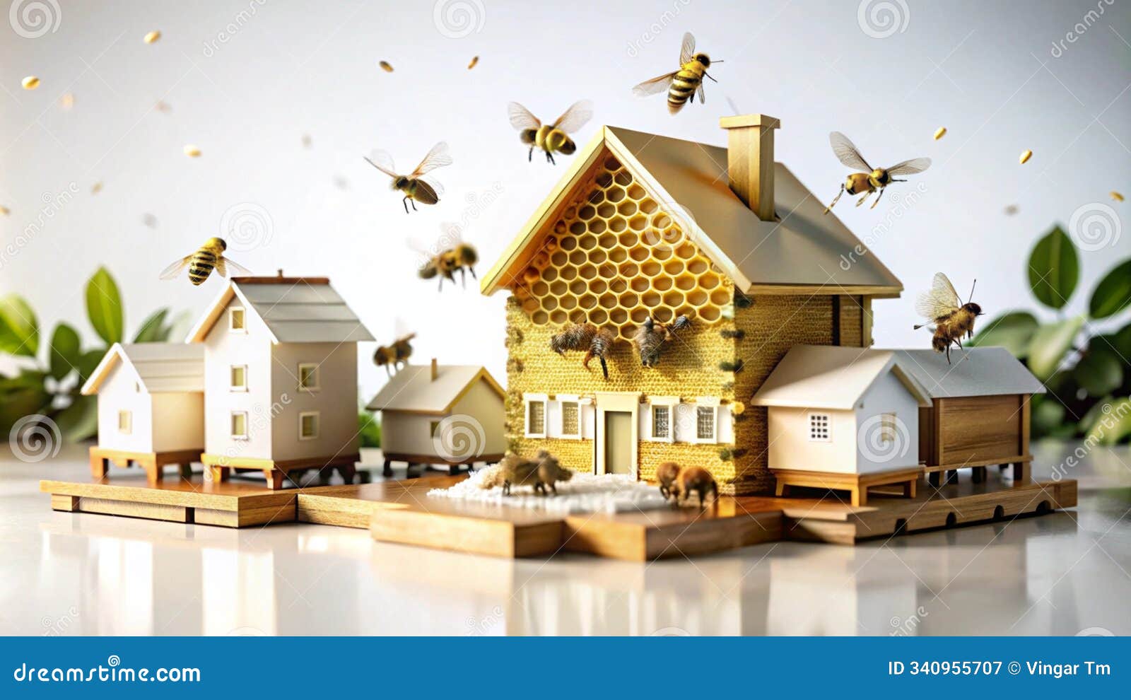 Miniature Houses with a Beehive House in the Middle Stock Illustration ...