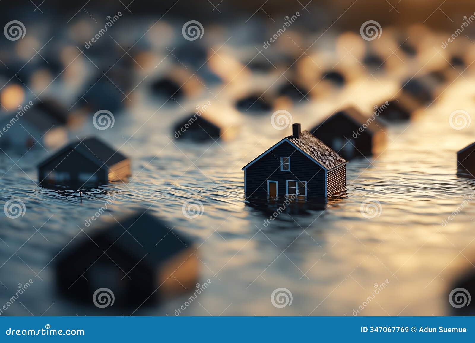 Miniature Houses on the Water Surface Representing Flood Disaster ...