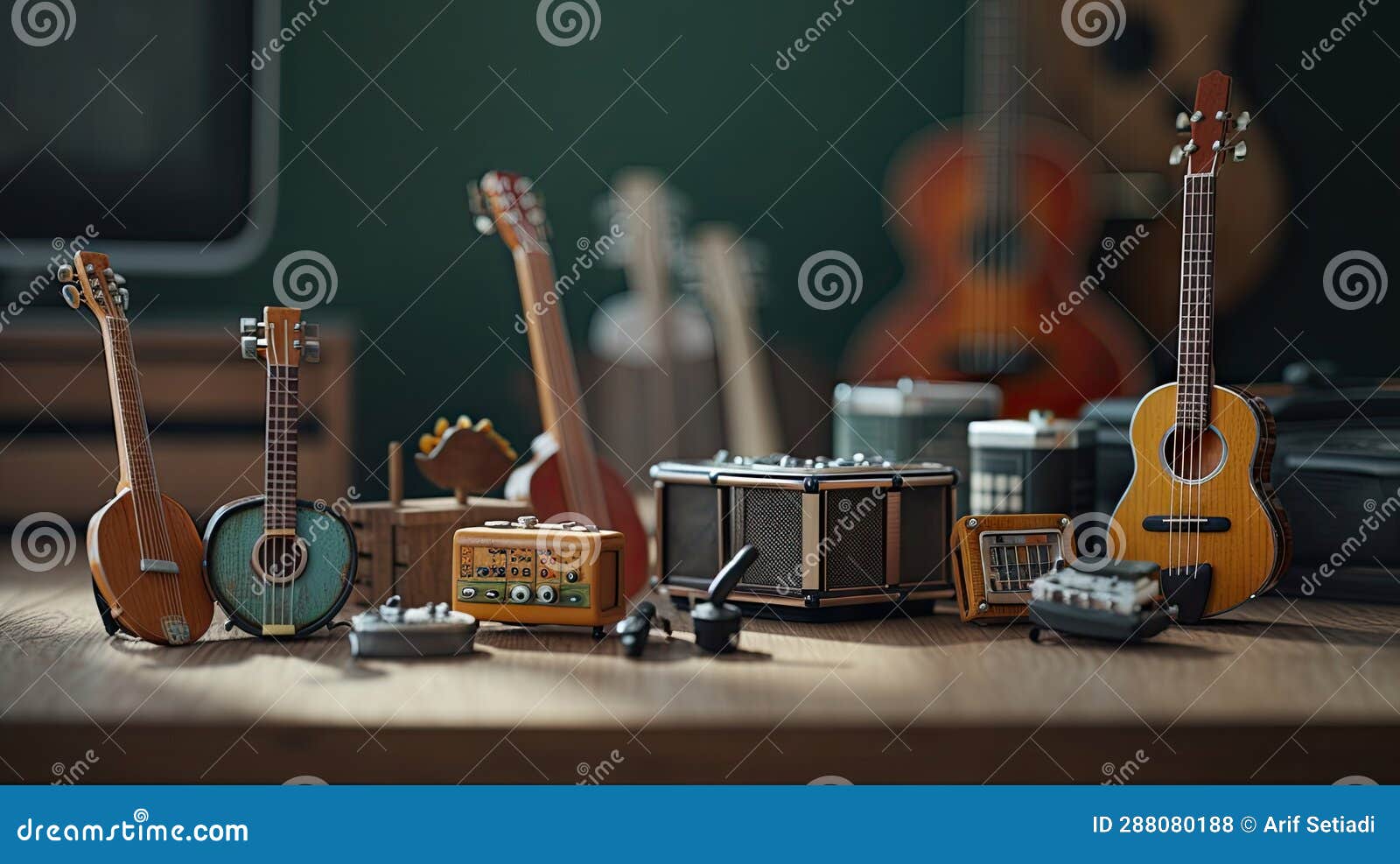 Miniature Illustrations of Cute and Adorable Musical Instruments Stock ...