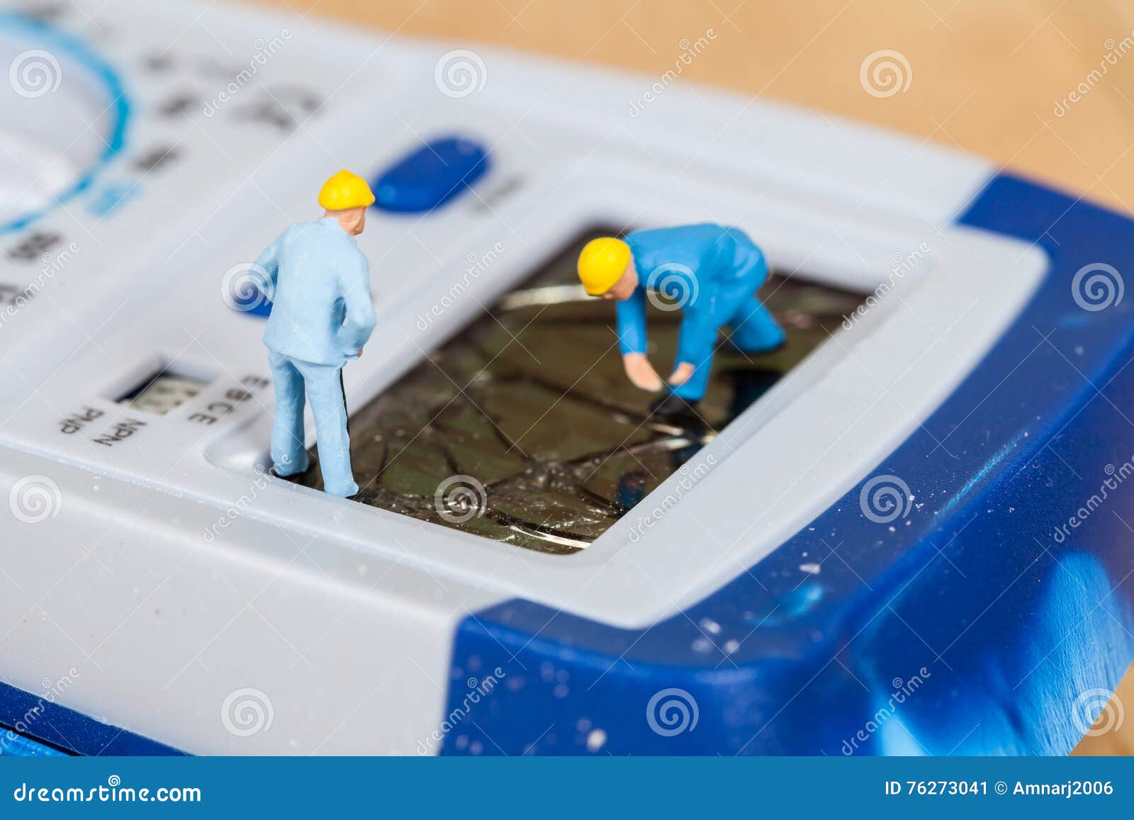 Miniature Maintenance Team Repairing a Broken Multimeter Stock Image ...