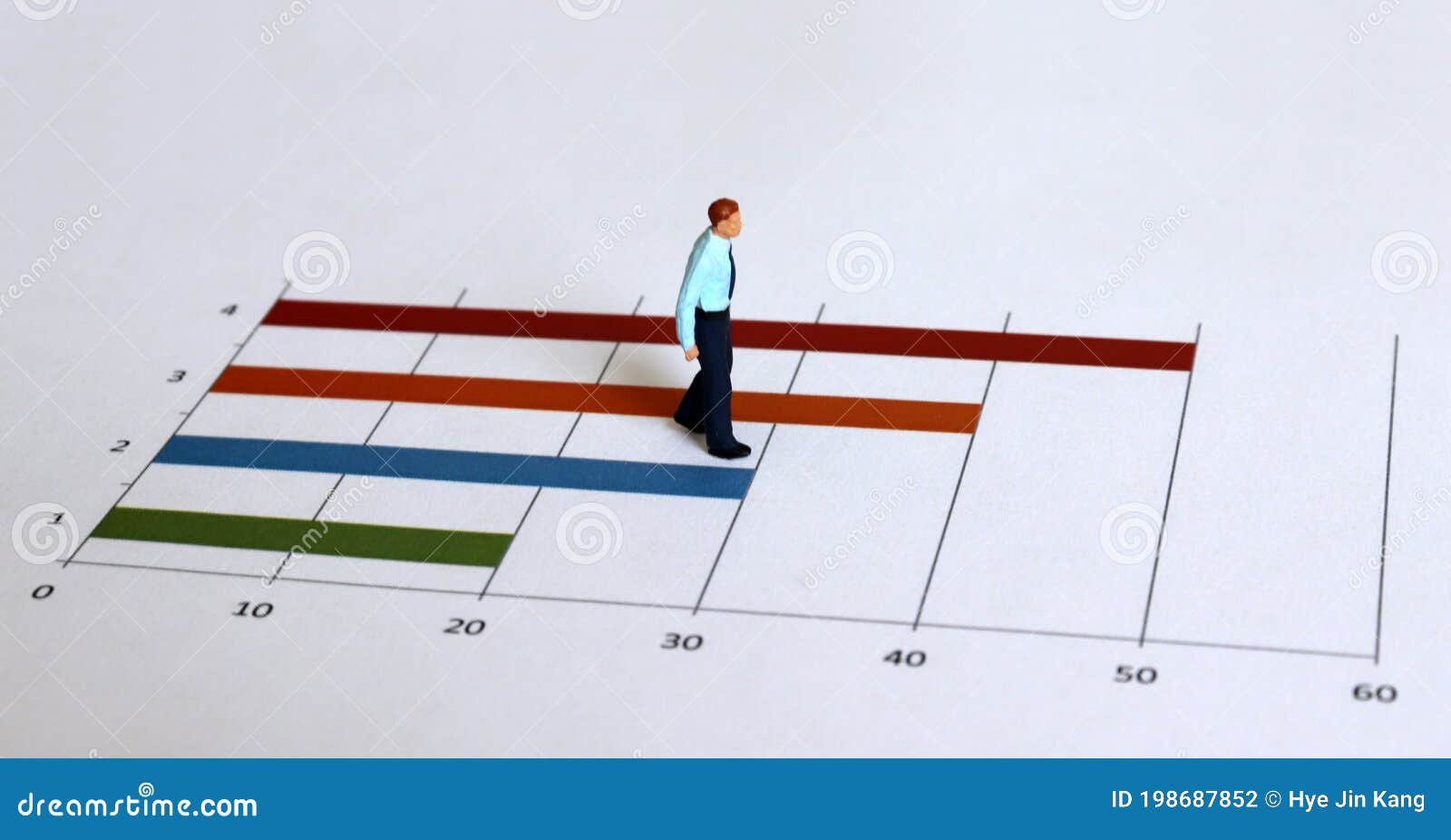 Miniature Man Walking on the Graph. Stock Photo - Image of development ...