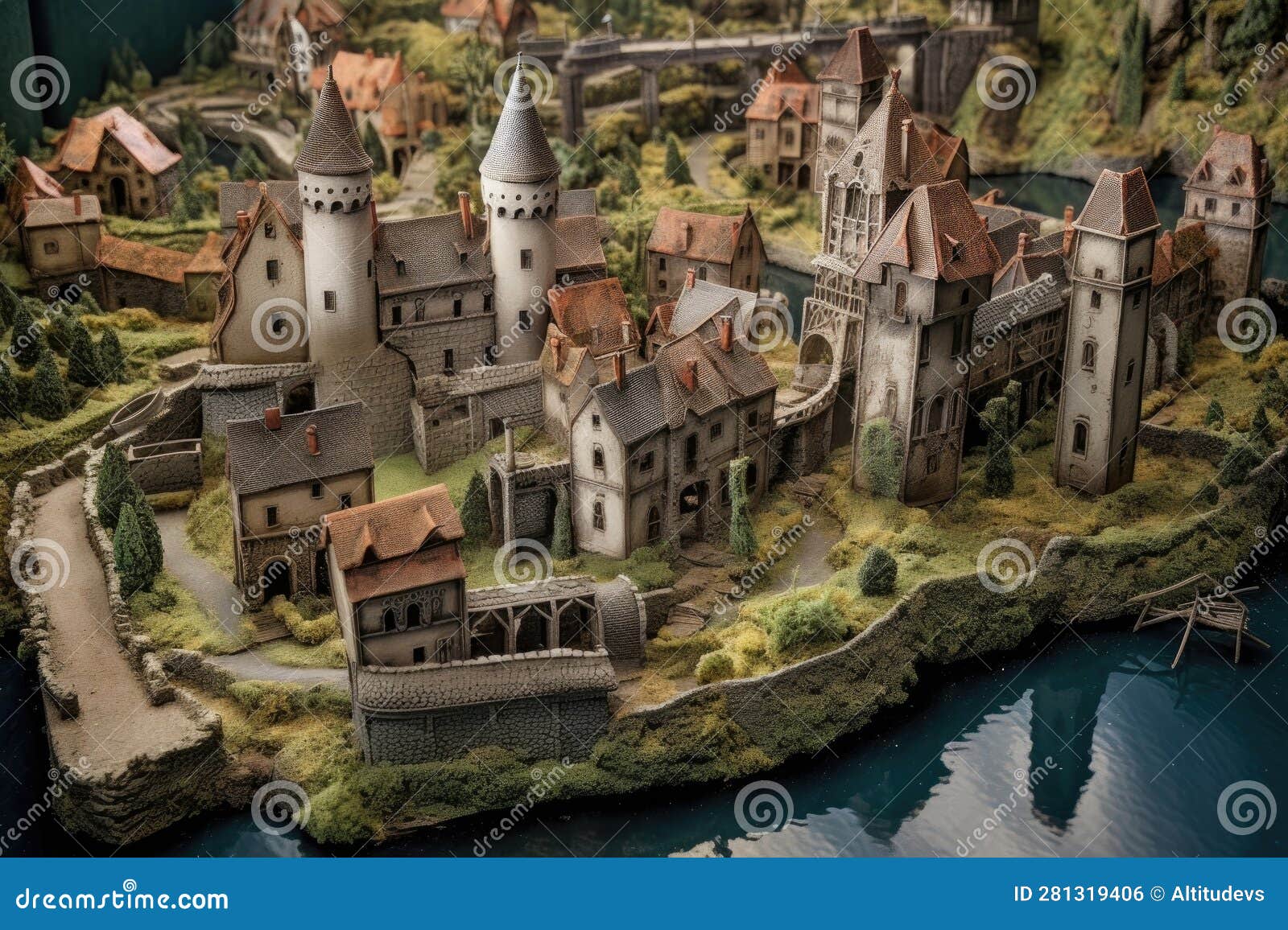 Miniature Medieval Village With Castle And Moat Royalty-Free Stock ...