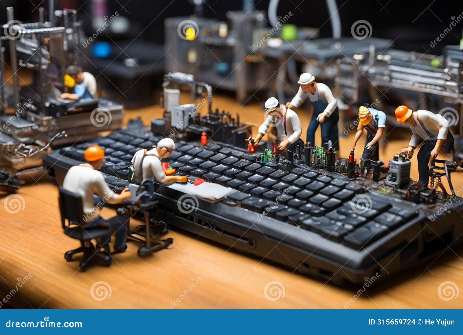 Miniature Military Soldiers are Guarding a Computer Stock Illustration ...