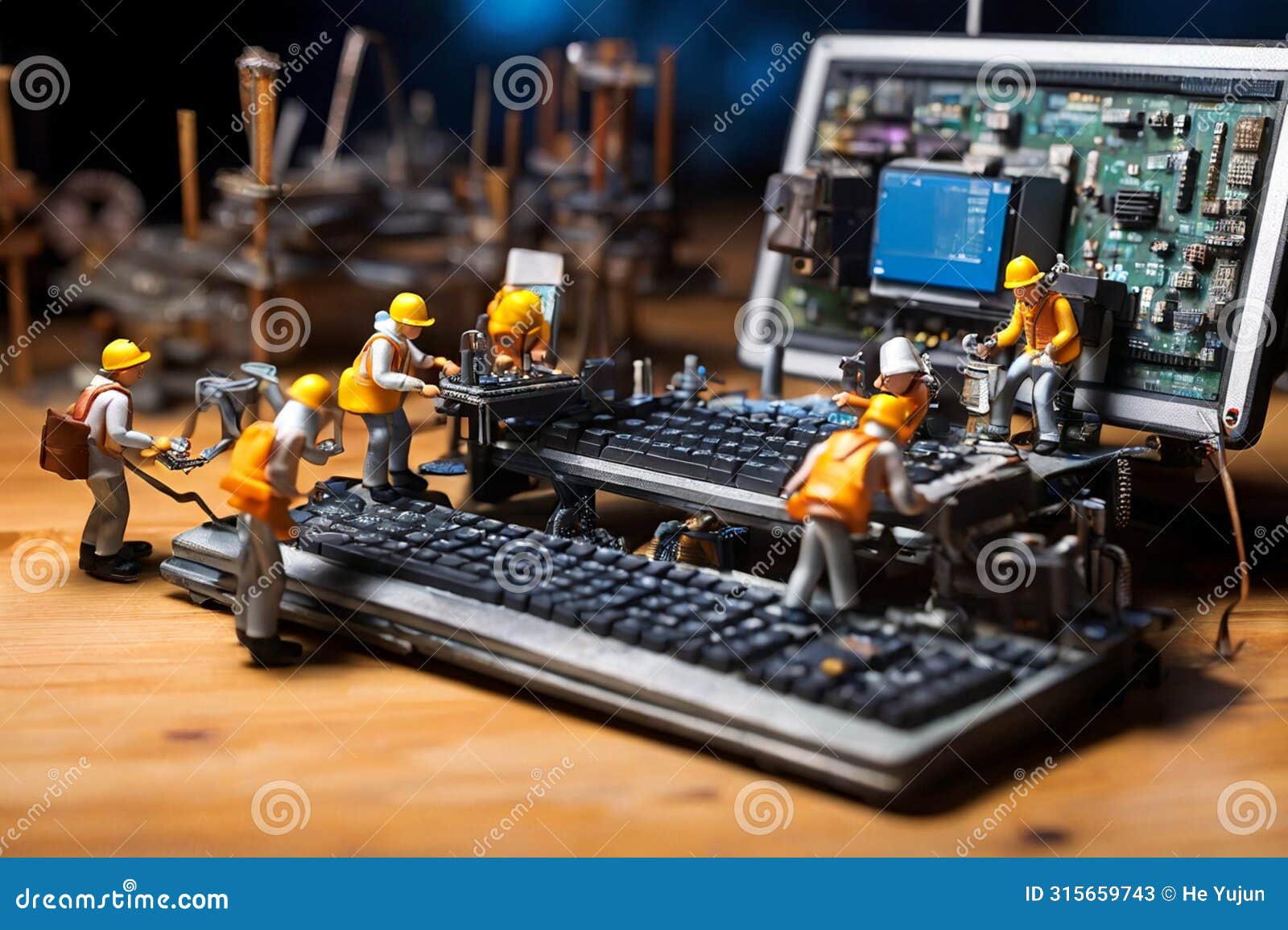 Miniature Military Soldiers Are Guarding A Computer Stock Image ...