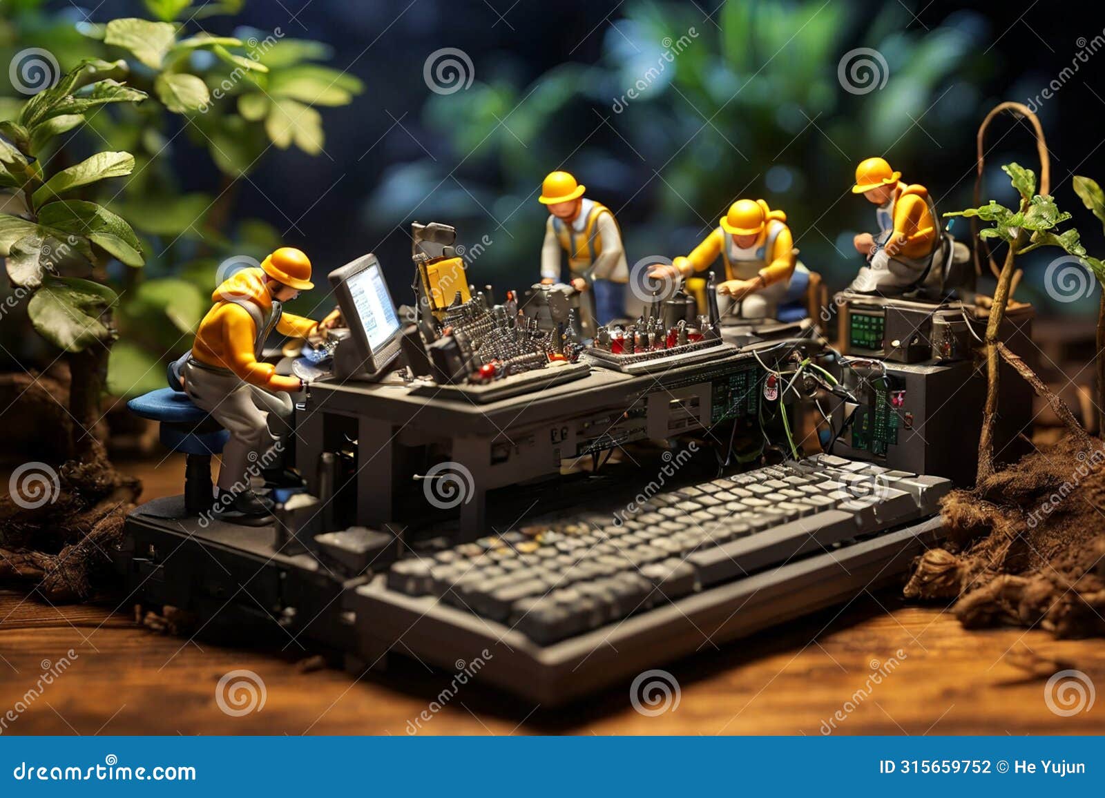 Miniature Military Soldiers Are Guarding A Computer Stock Image ...