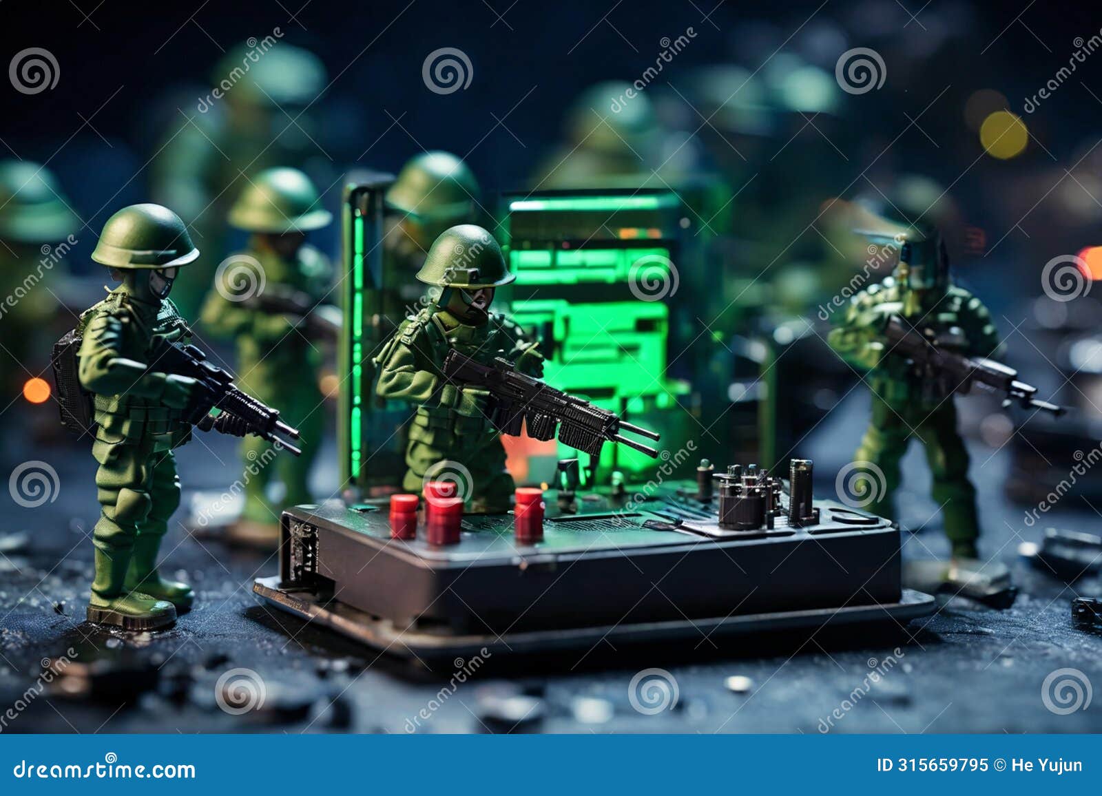 Miniature Military Soldiers Are Guarding A Computer Stock Image ...