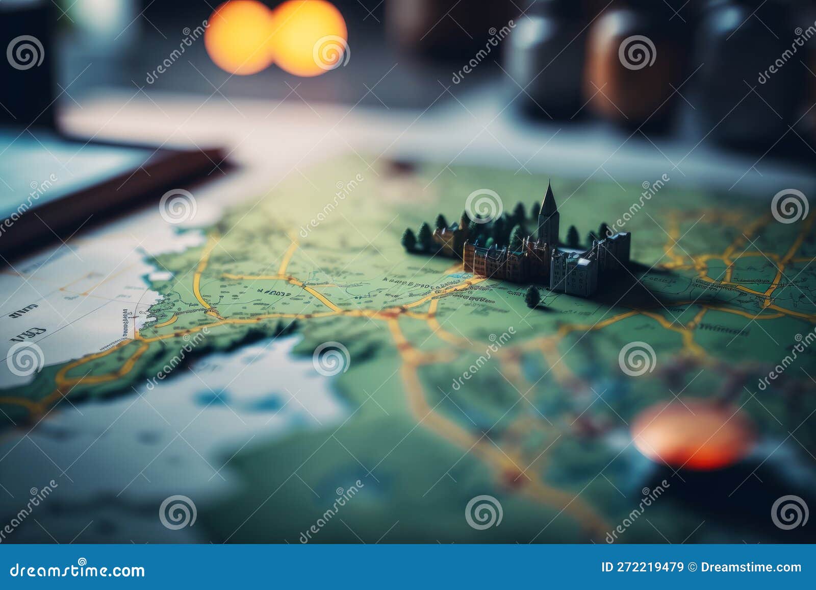 Miniature Model of Castle on Top of Map. Generative AI Stock Image ...