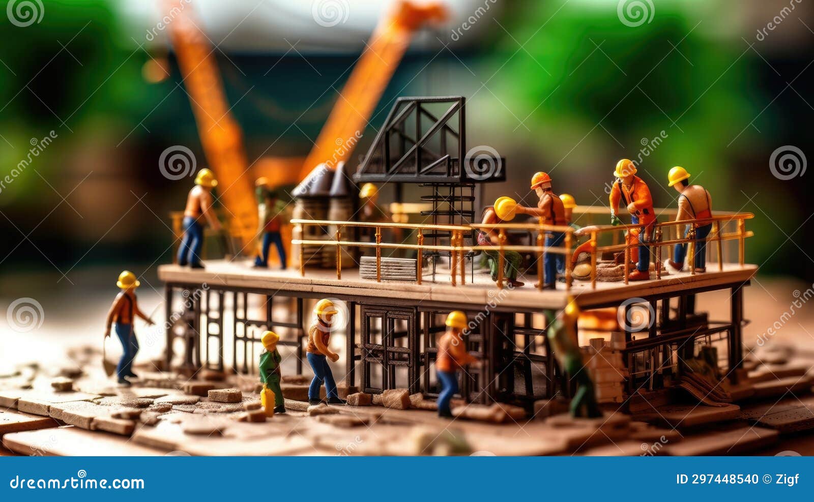 Miniature Model of Construction Site, with Several People Working on ...