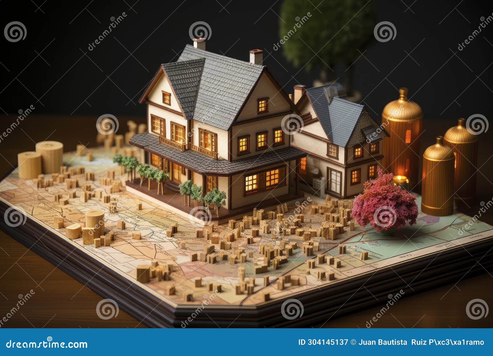Miniature Model Home with Urban Development Background. Stock Image ...