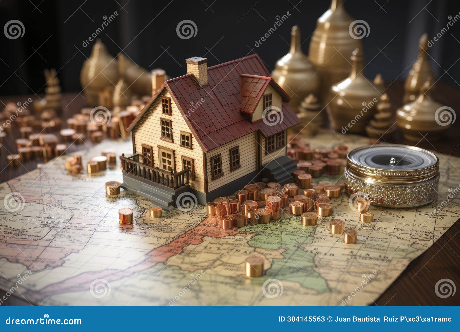 Miniature Model Home with Urban Development Background. Stock Image ...