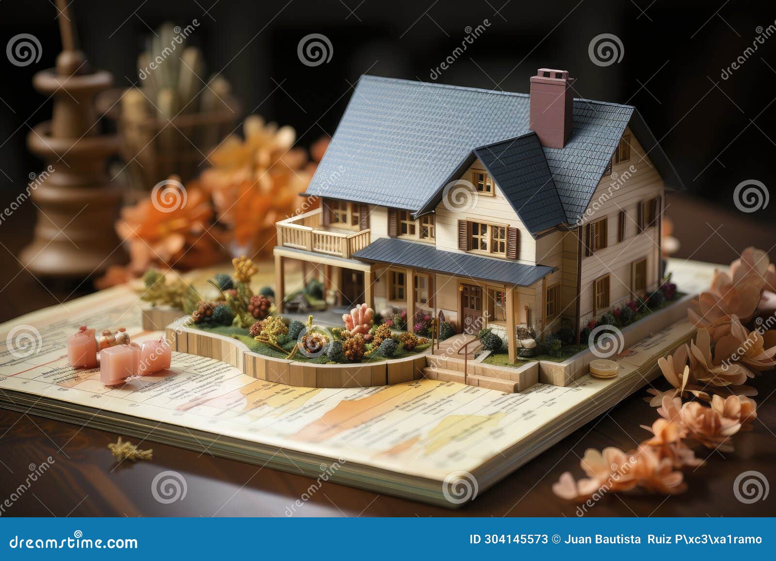 Miniature Model Home with Urban Development Background. Stock Image ...
