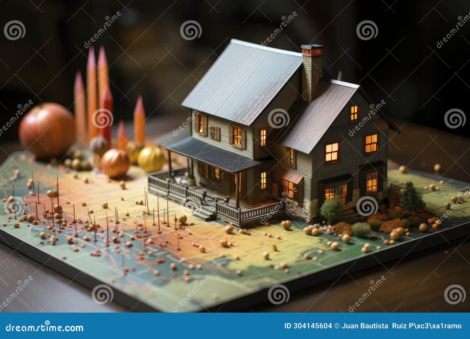 Miniature Model Home with Urban Development Background. Stock Photo ...