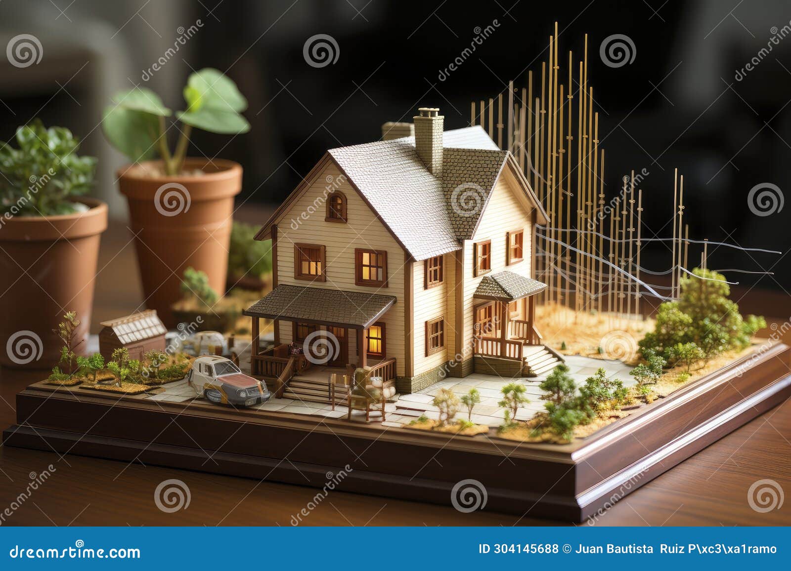 Miniature Model Home with Urban Development Background. Stock Photo ...