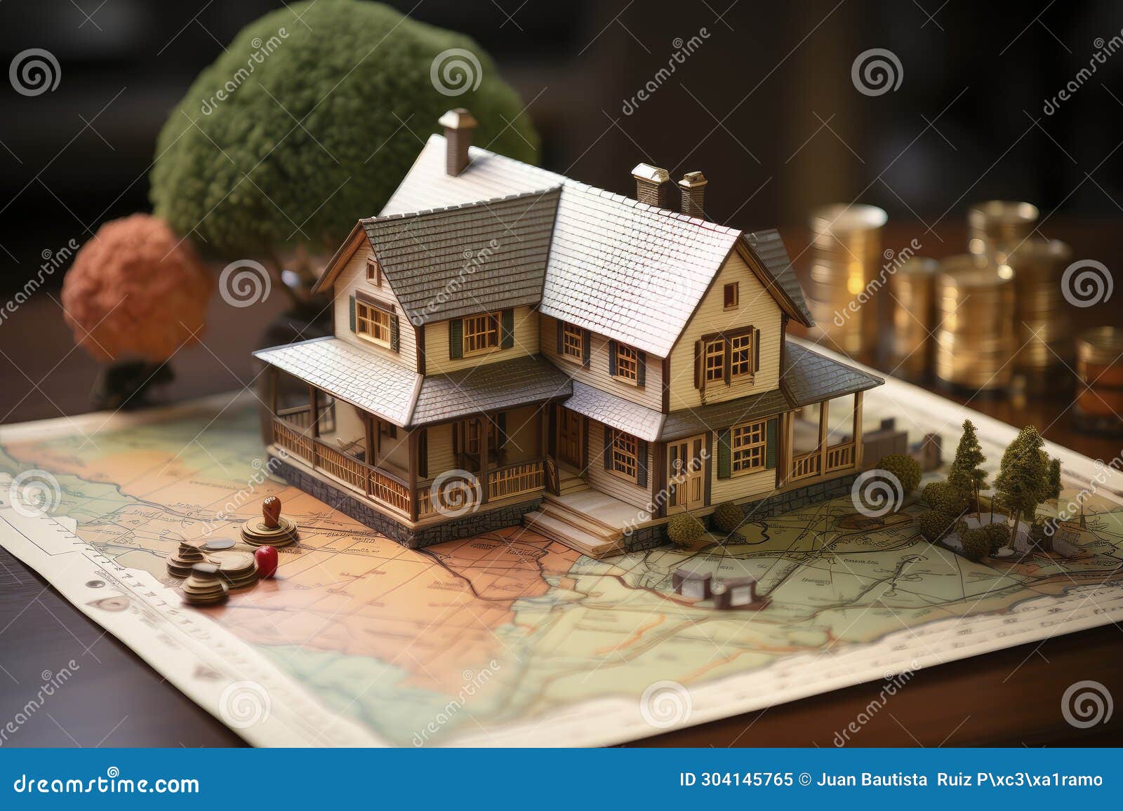Miniature Model Home with Urban Development Background. Stock Image ...