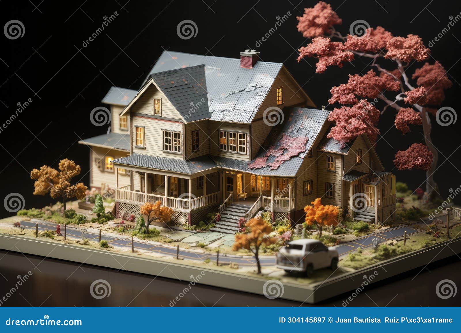 Miniature Model Home with Urban Development Background. Stock Image ...