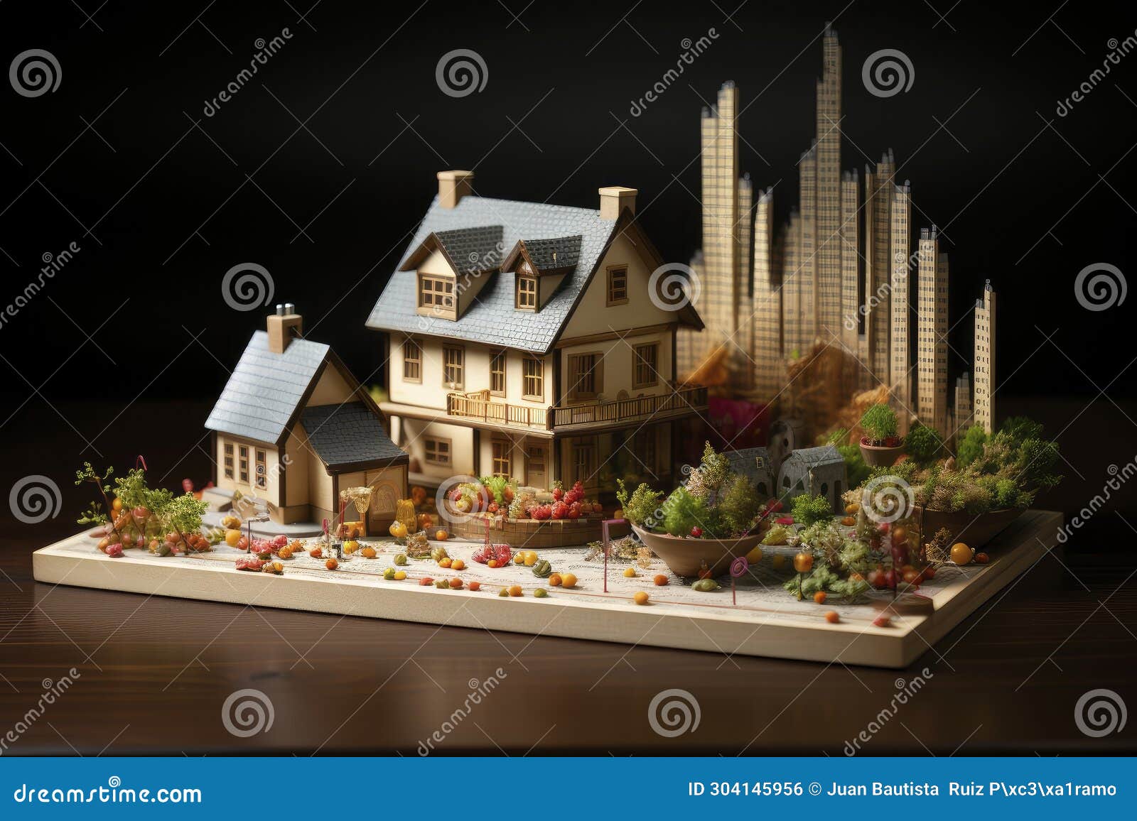 Miniature Model Home with Urban Development Background. Stock Photo ...