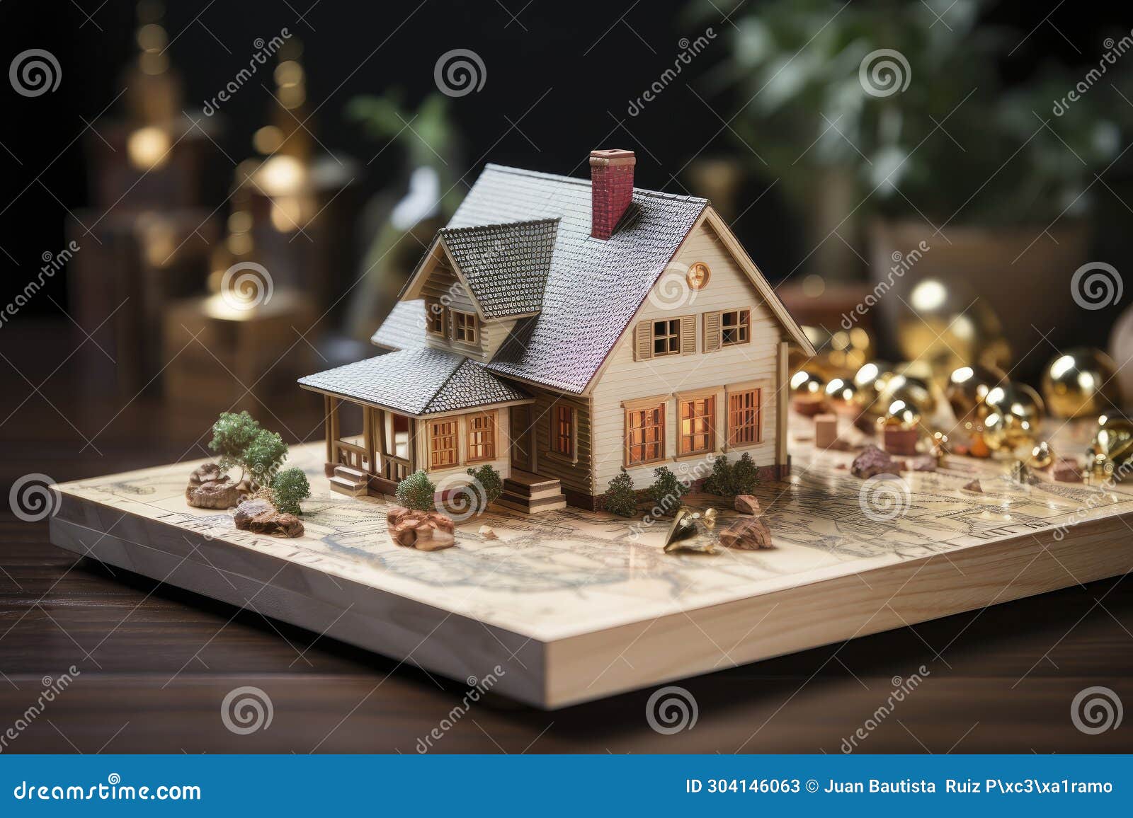 Miniature Model Home with Urban Development Background. Stock Image ...