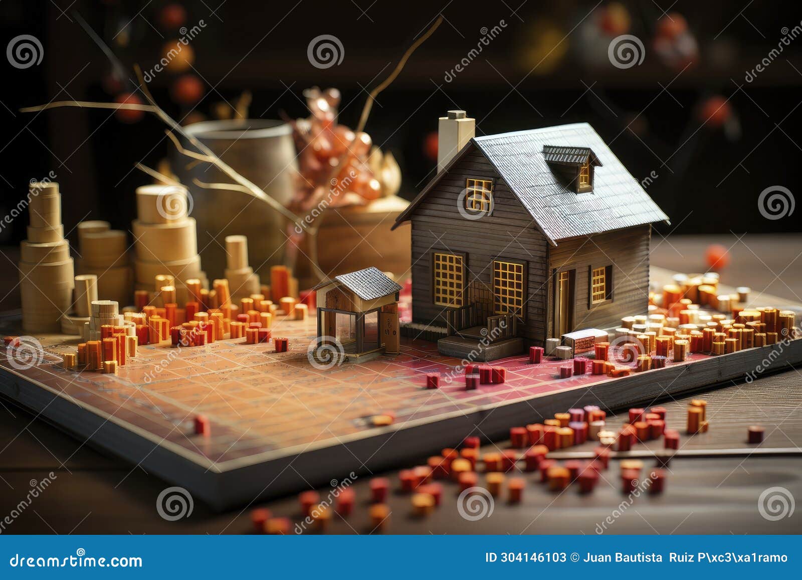 Miniature Model Home with Urban Development Background. Stock Image ...