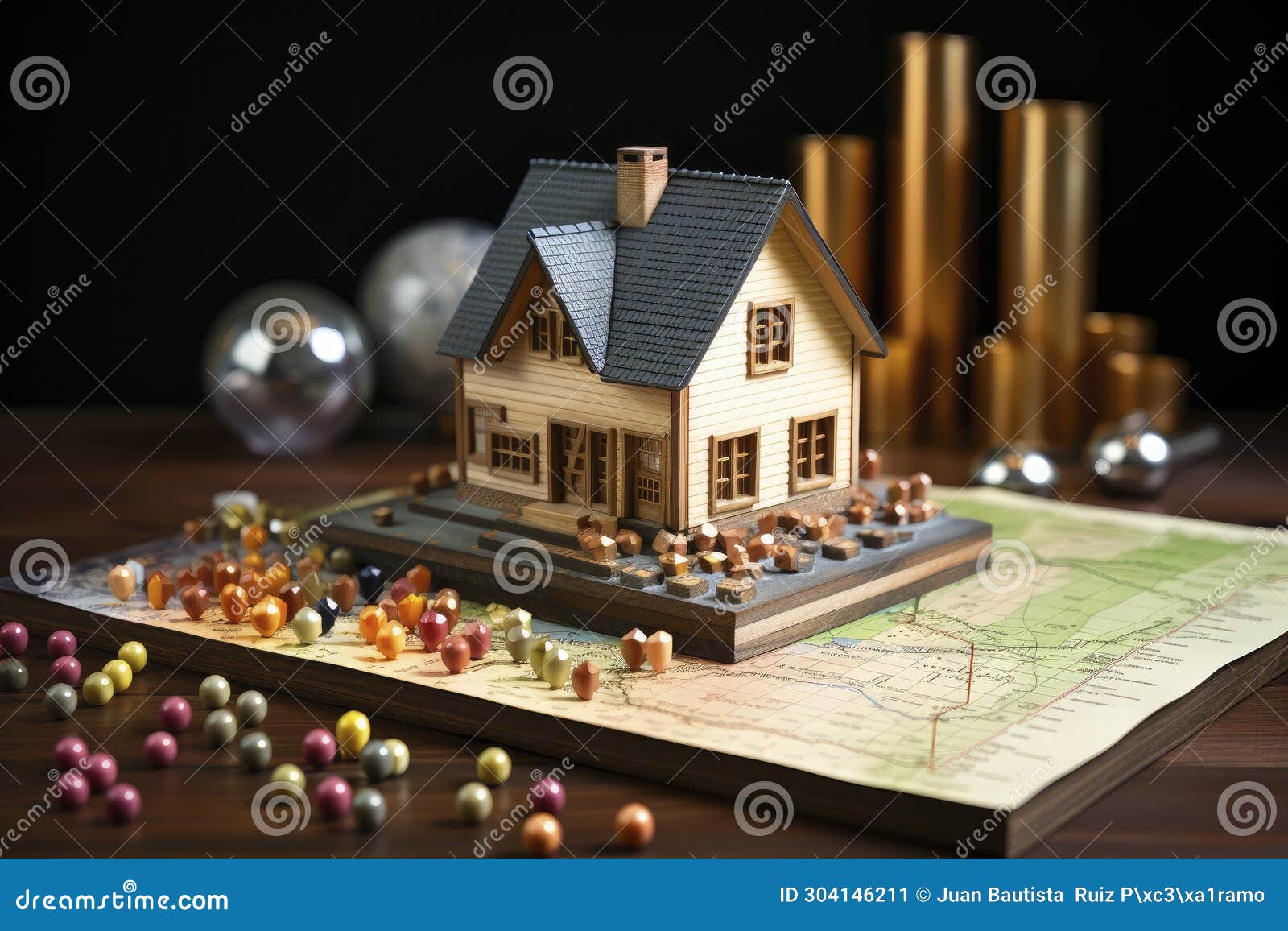 Miniature Model Home with Urban Development Background. Stock Image ...
