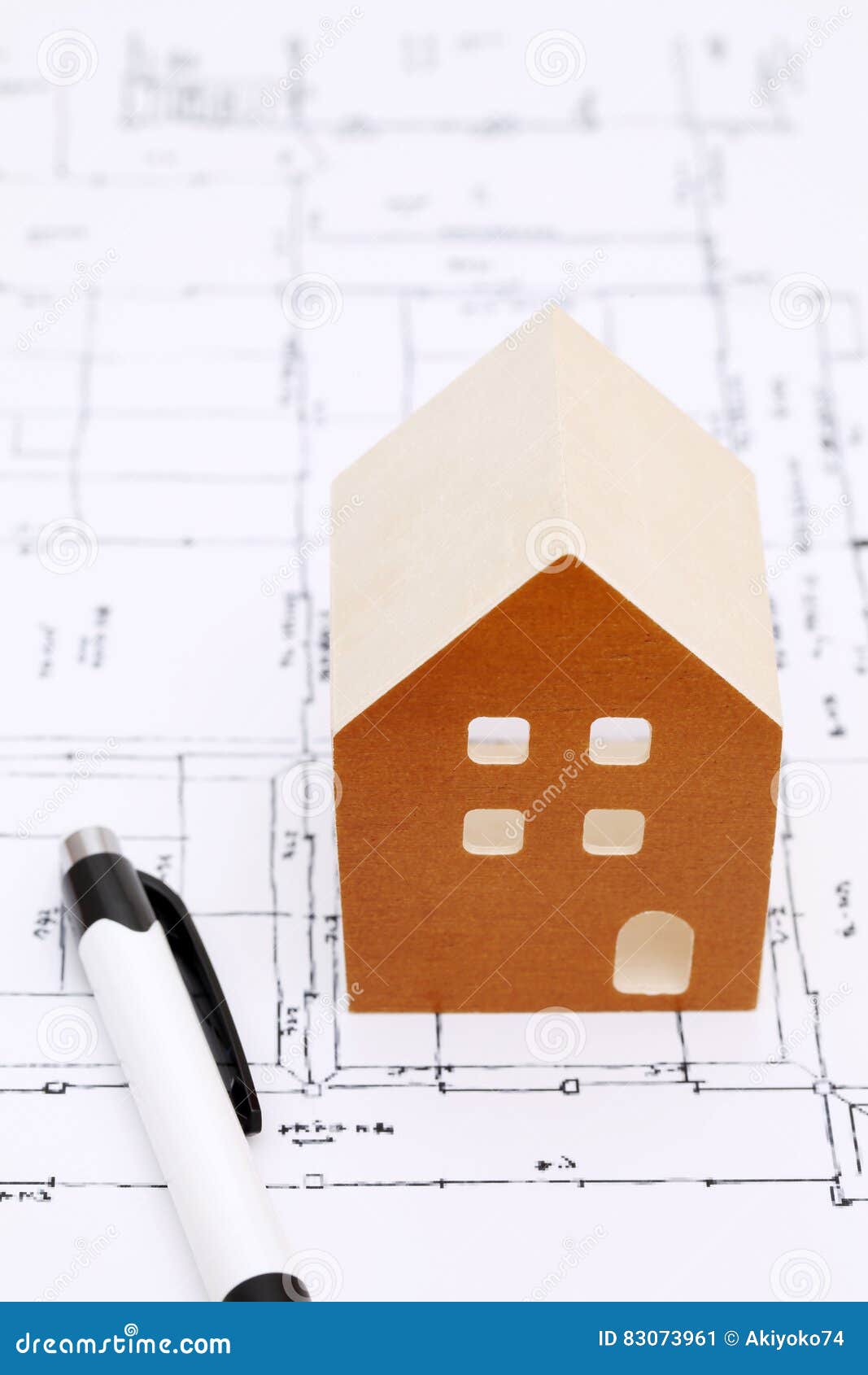 Miniature Model of House on Blueprints Stock Image - Image of document ...