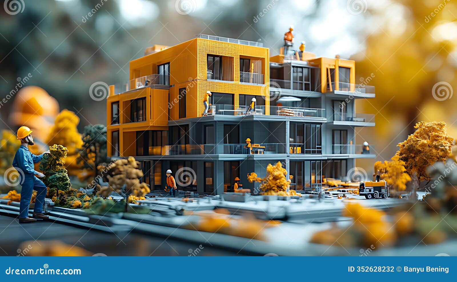 Miniature Model of a Modern Apartment Building Under Construction with ...