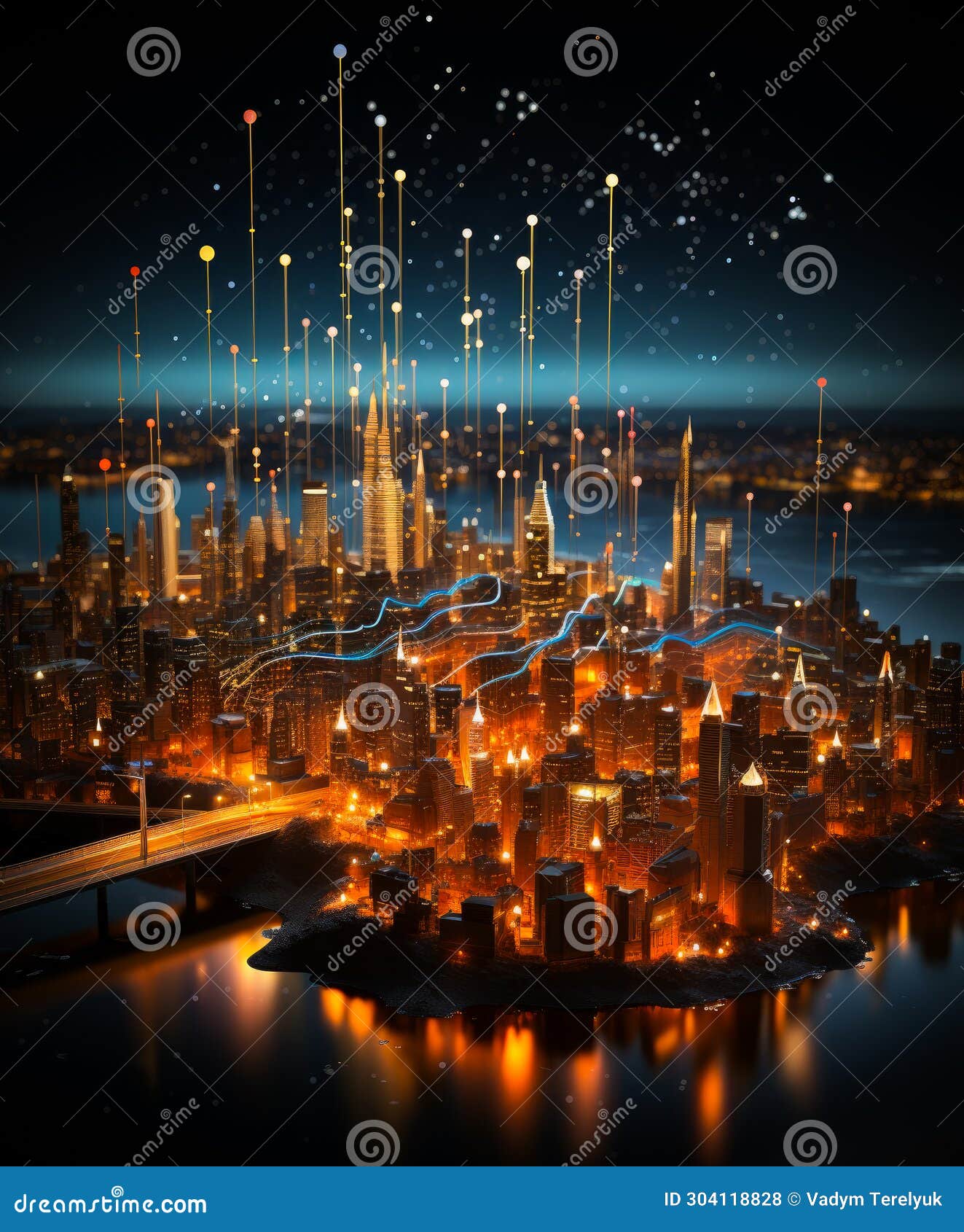 Miniature Model Panorama of the City Full of Light. Smart Modern City ...