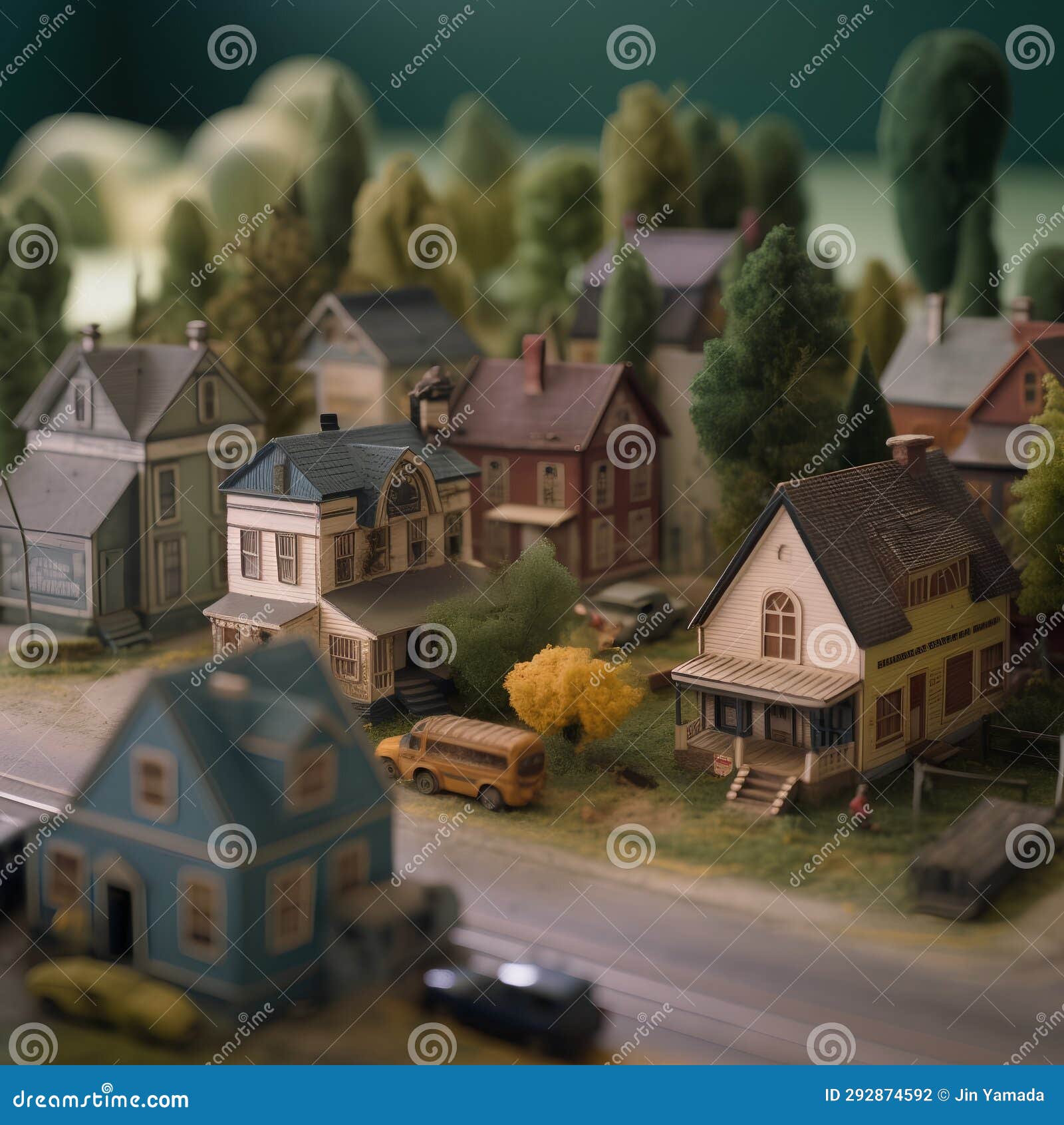 Miniature Model of a Village with Houses and Trees in the Background ...