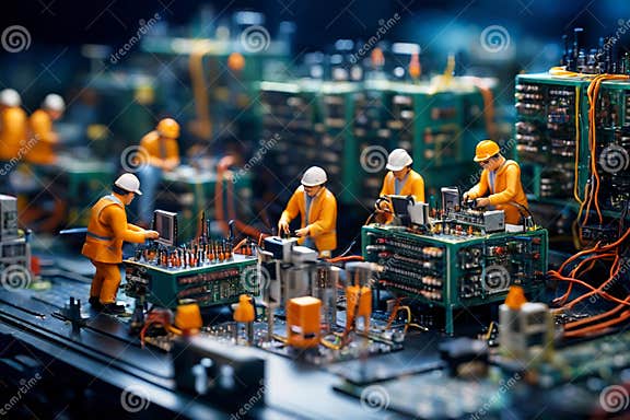 Miniature Network Engineers at Work. Technology Concept Stock ...