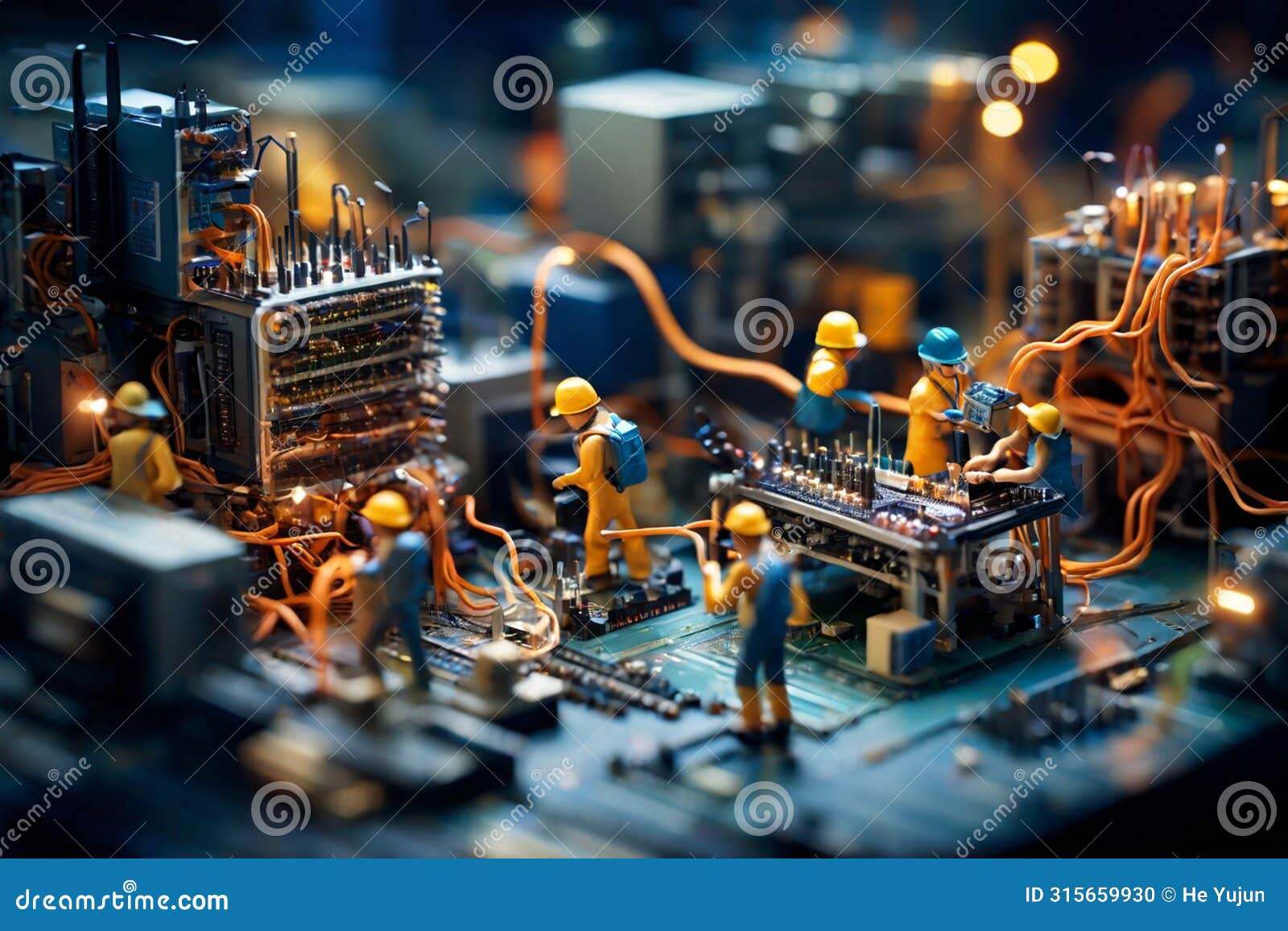 Miniature Network Engineers at Work. Technology Concept Stock ...