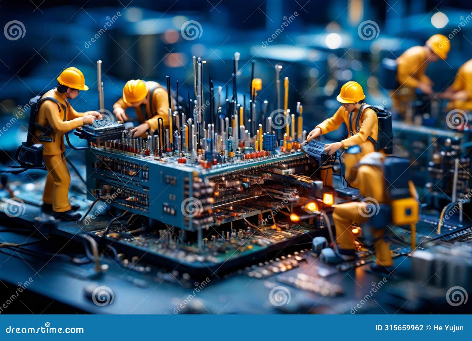 Miniature Network Engineers at Work. Technology Concept Stock ...