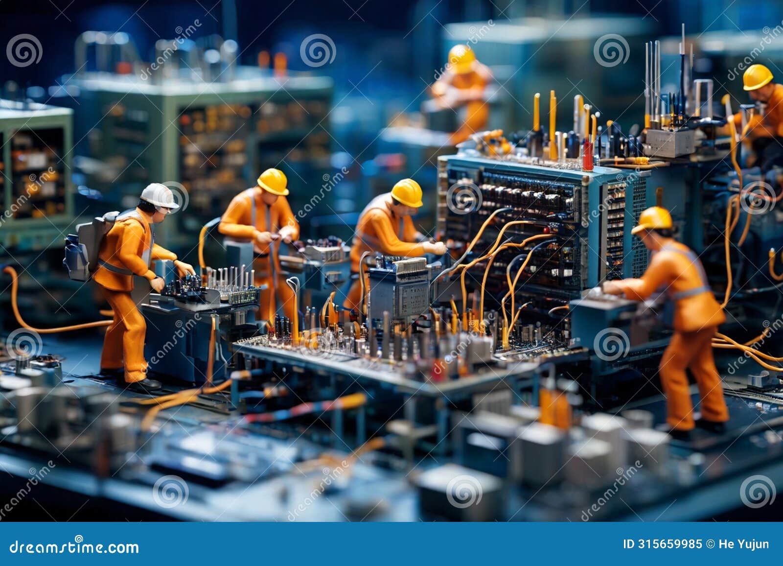 Miniature Network Engineers at Work. Technology Concept Stock ...
