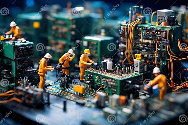 Miniature Network Engineers at Work. Technology Concept Stock ...