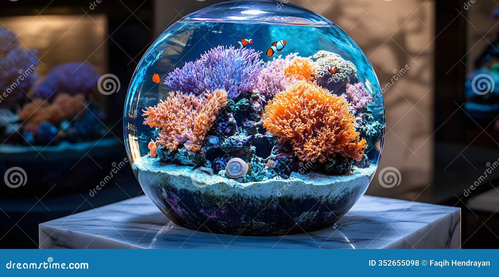 Miniature Ocean Ecosystem: Vibrant Coral Reef in a Sphere Stock ...