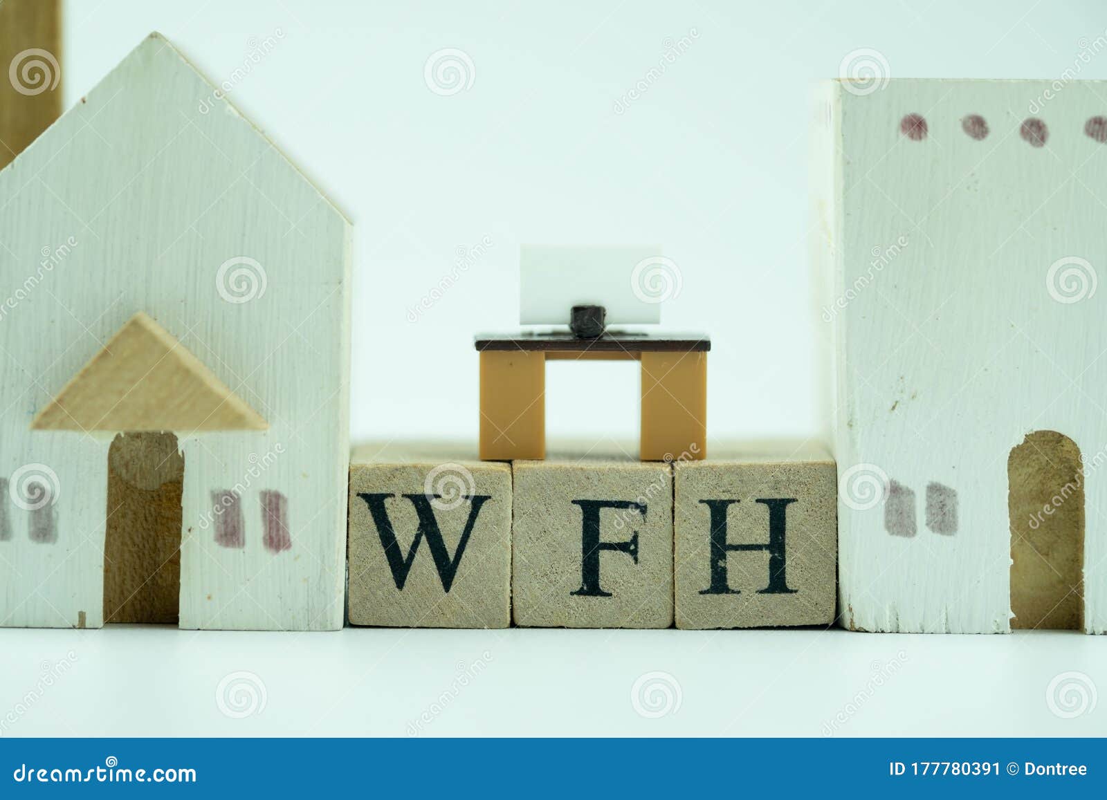 Miniature Office Table Put on Wood Block of Work from Home: WFH Stock ...