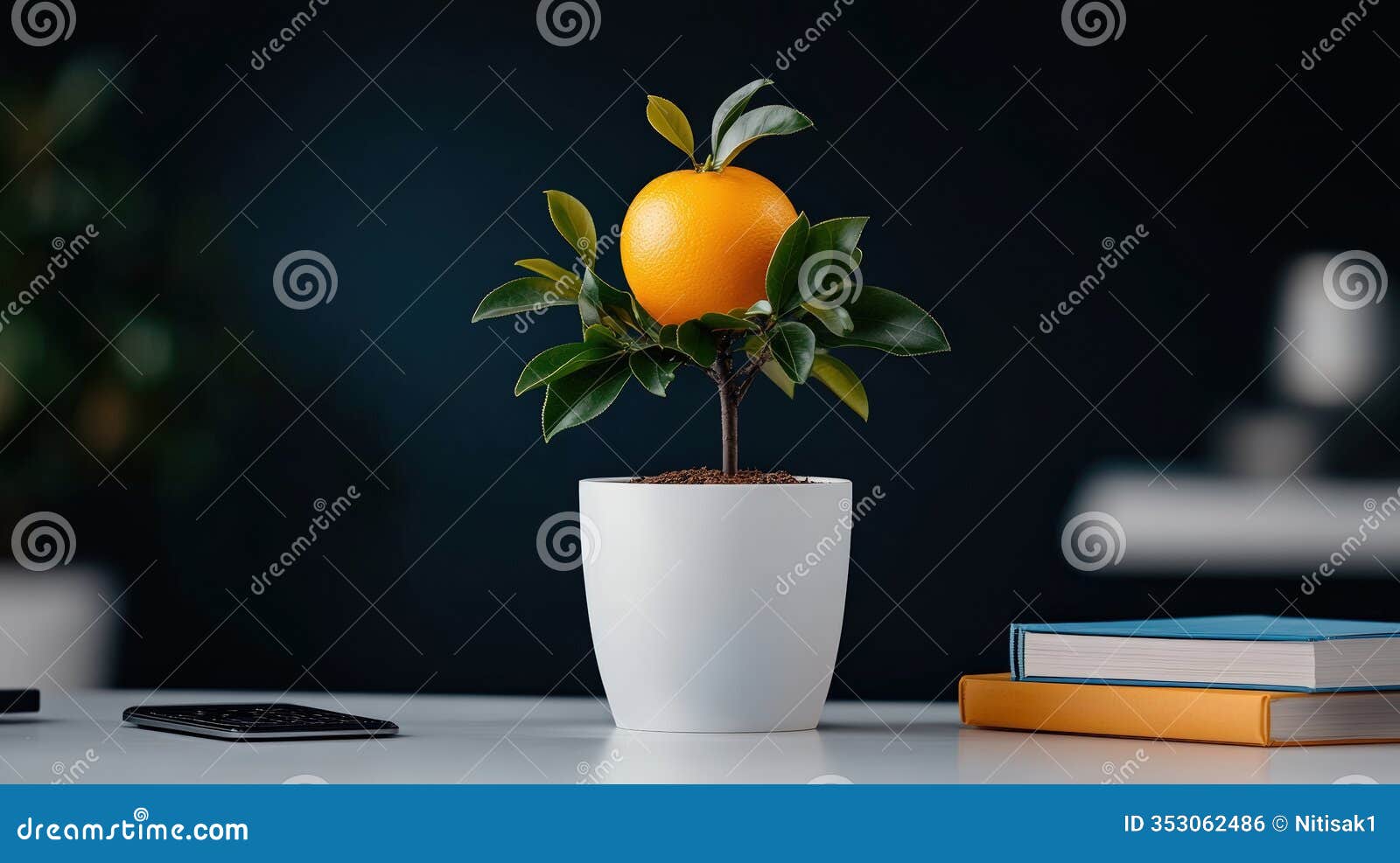Miniature Orange Tree in a White Pot Contemporary Decor Isolated on ...