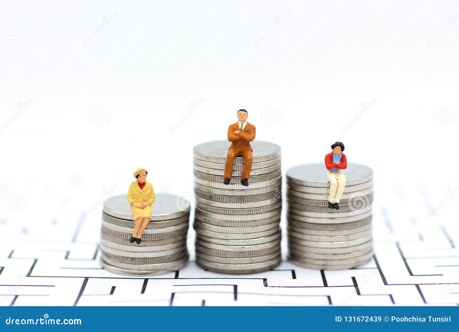 Miniature People: Businessmen Sitting on Stack of Coins. Image Use for ...