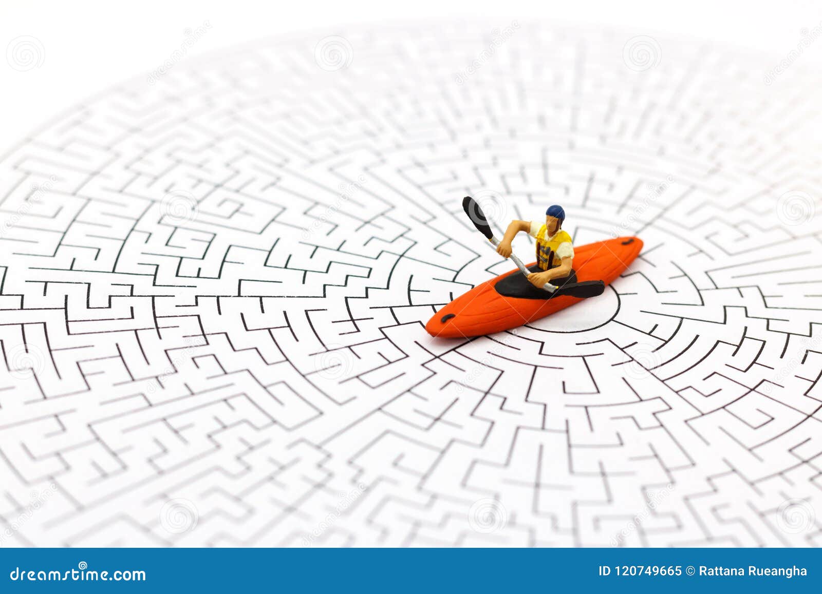 Miniature People: Canoeer Rowing on Center of Maze and Thinkin Stock ...