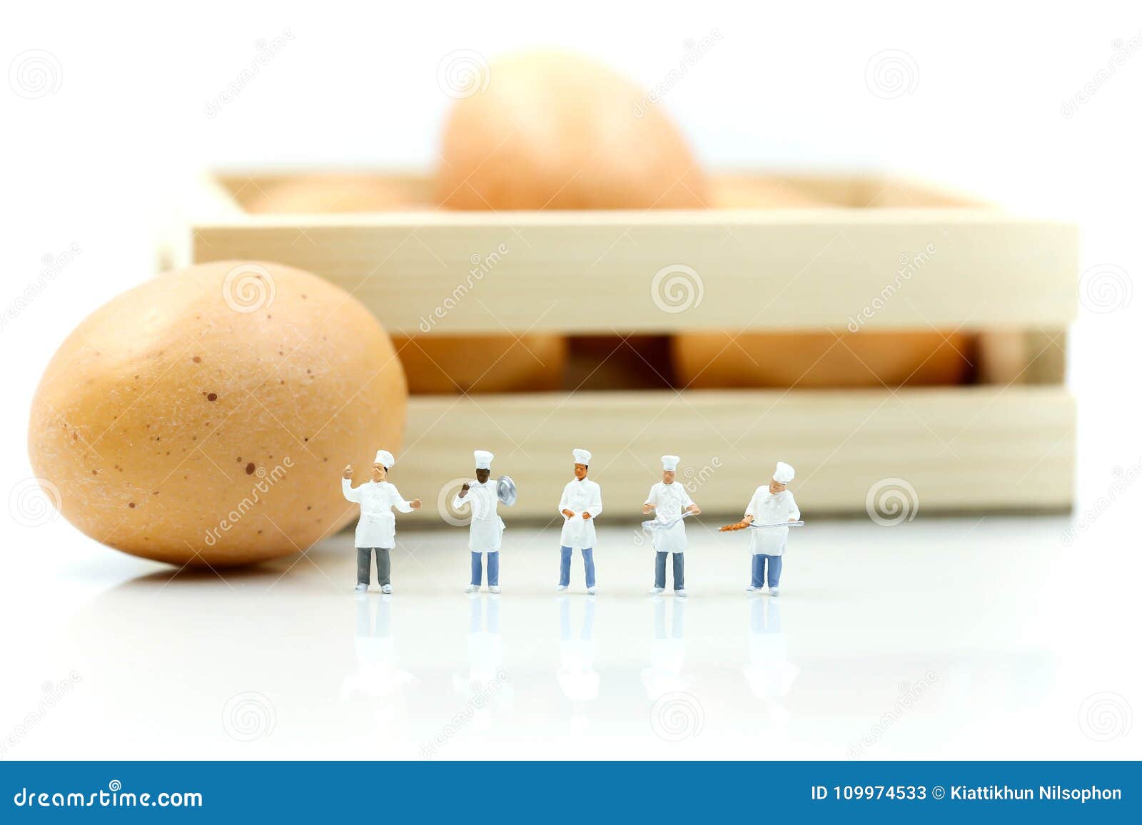 Miniature People : Chef during Cooking and Working with Eggs. Stock ...