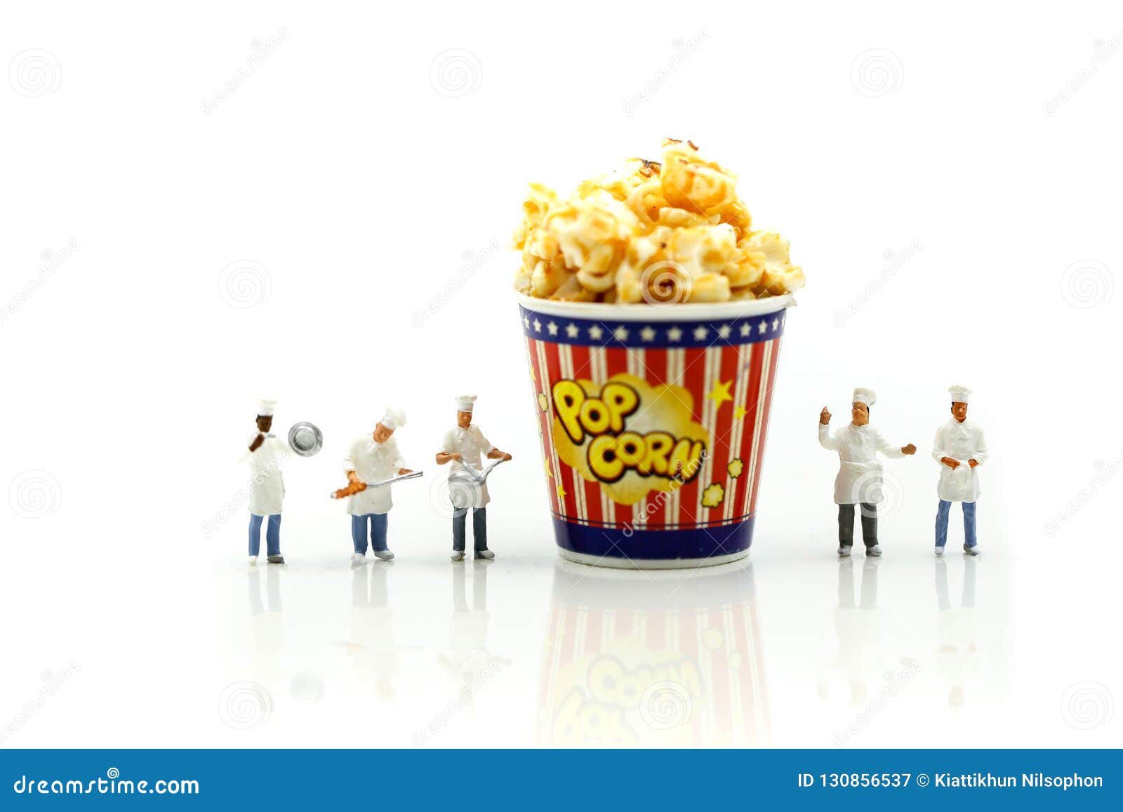 Miniature People : Chef and Friend with Popcorn. Stock Image - Image of ...
