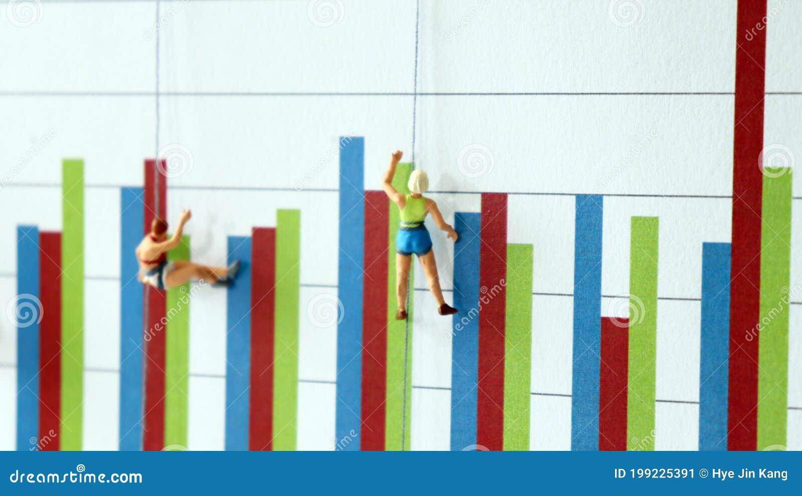 Miniature People Climbing Up a Bar Graph. Stock Image - Image of fierce ...