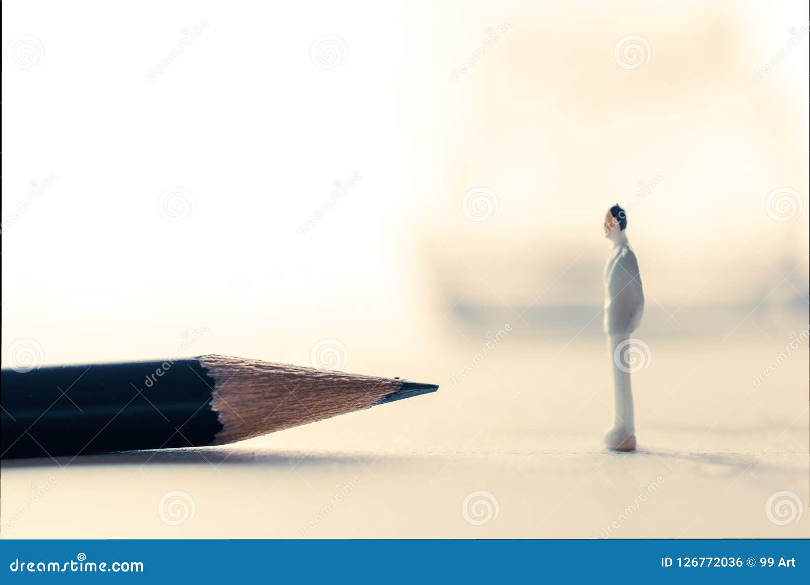Miniature People with Close Up Pencil Thinking Concept. Stock Photo ...