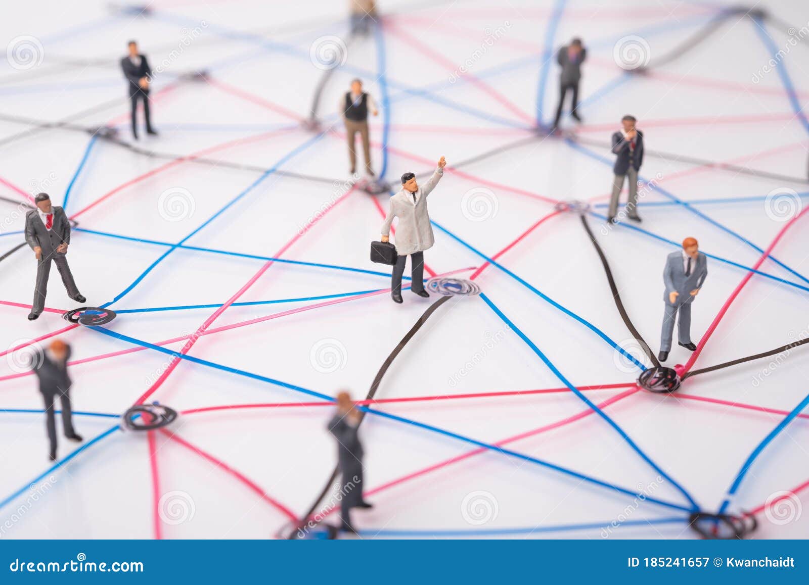 Miniature People on Connection Line and Dot , Red Black and Blue Line ...