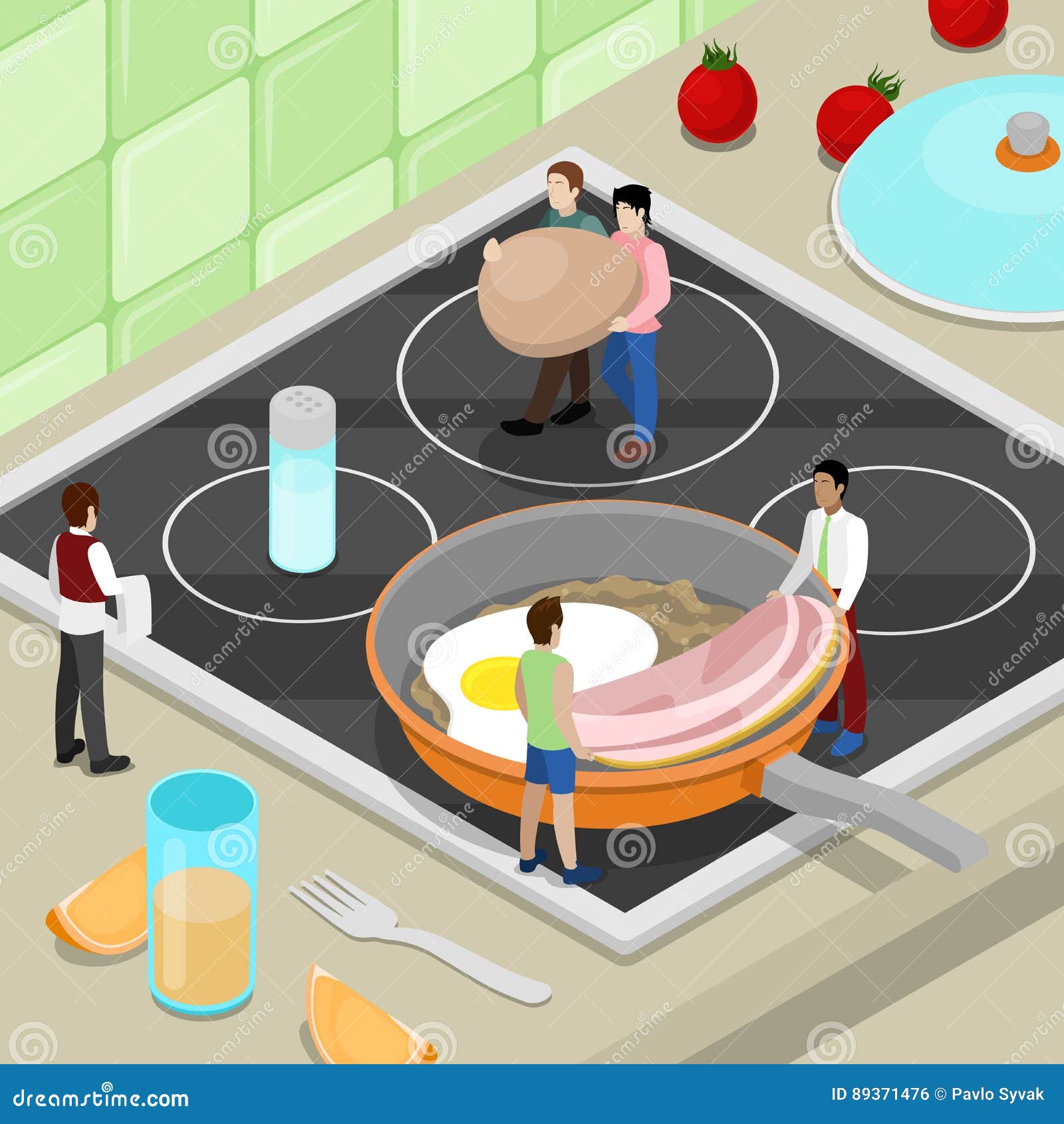 Miniature People Cooking Breakfast on the Kitchen Stock Vector ...