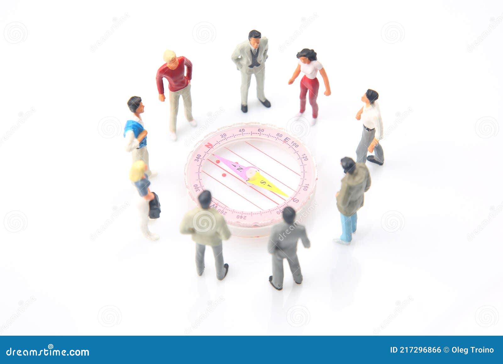 Miniature People. Different People are Standing Near the Compass Stock ...