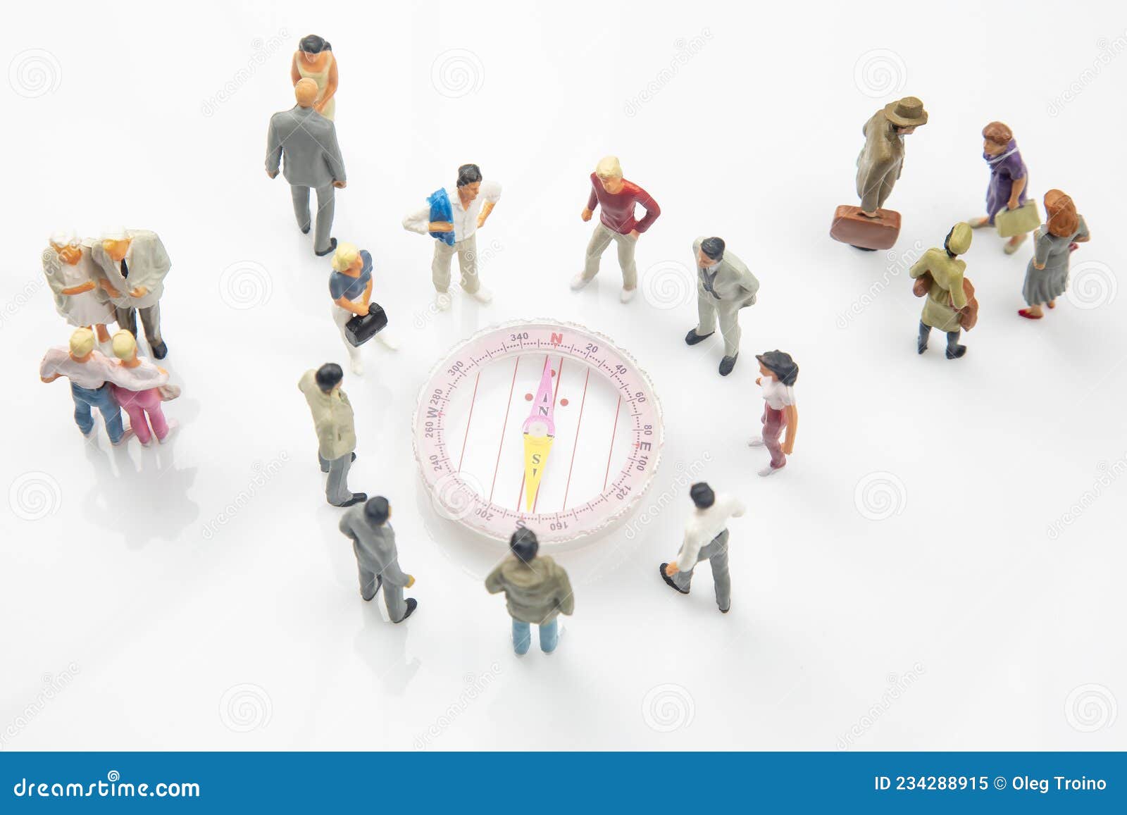 Miniature People. Different People are Standing Near the Compass Stock ...