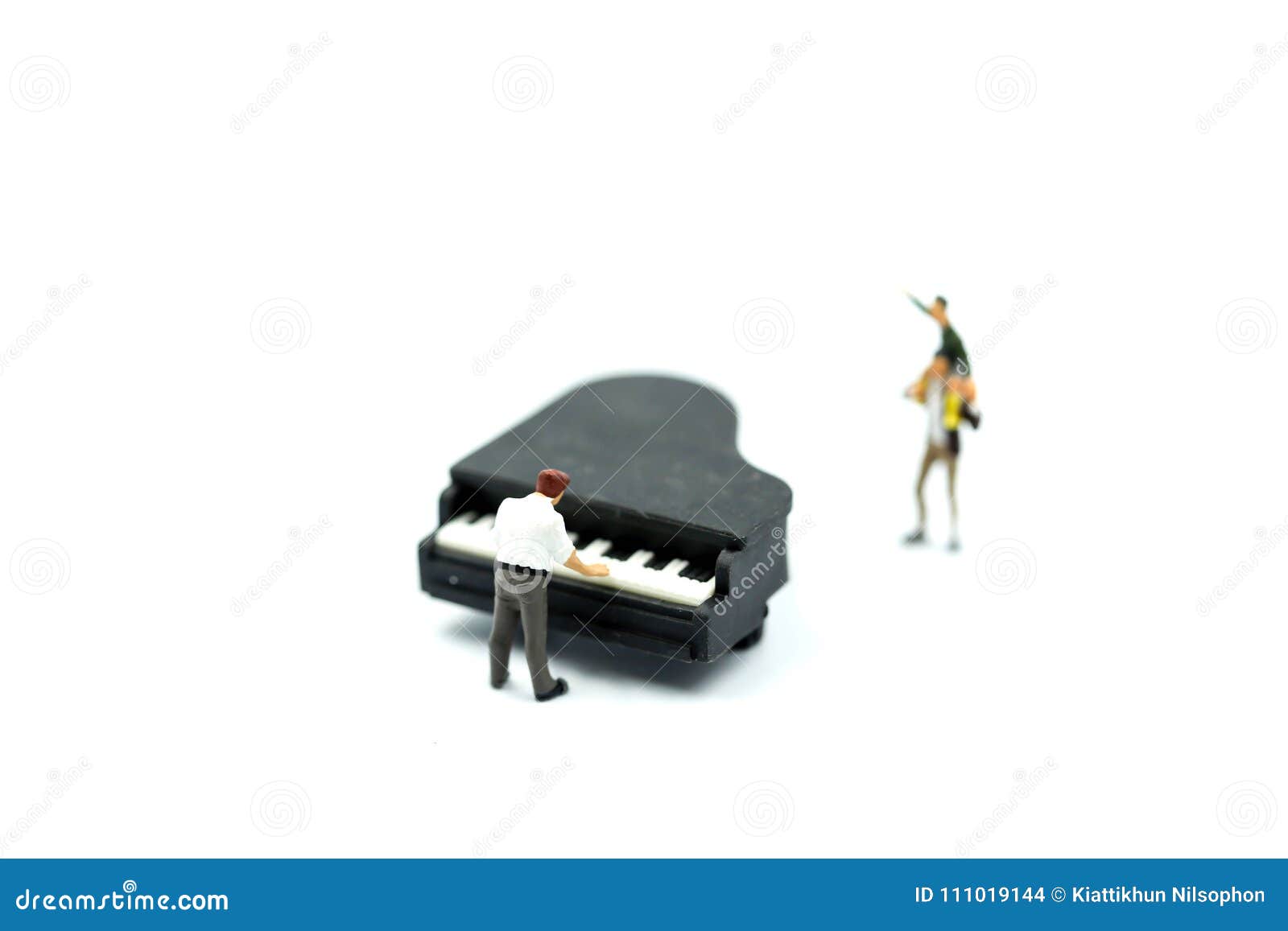 Miniature People : Man Playing a Piano with Father and Son. Stock Photo ...