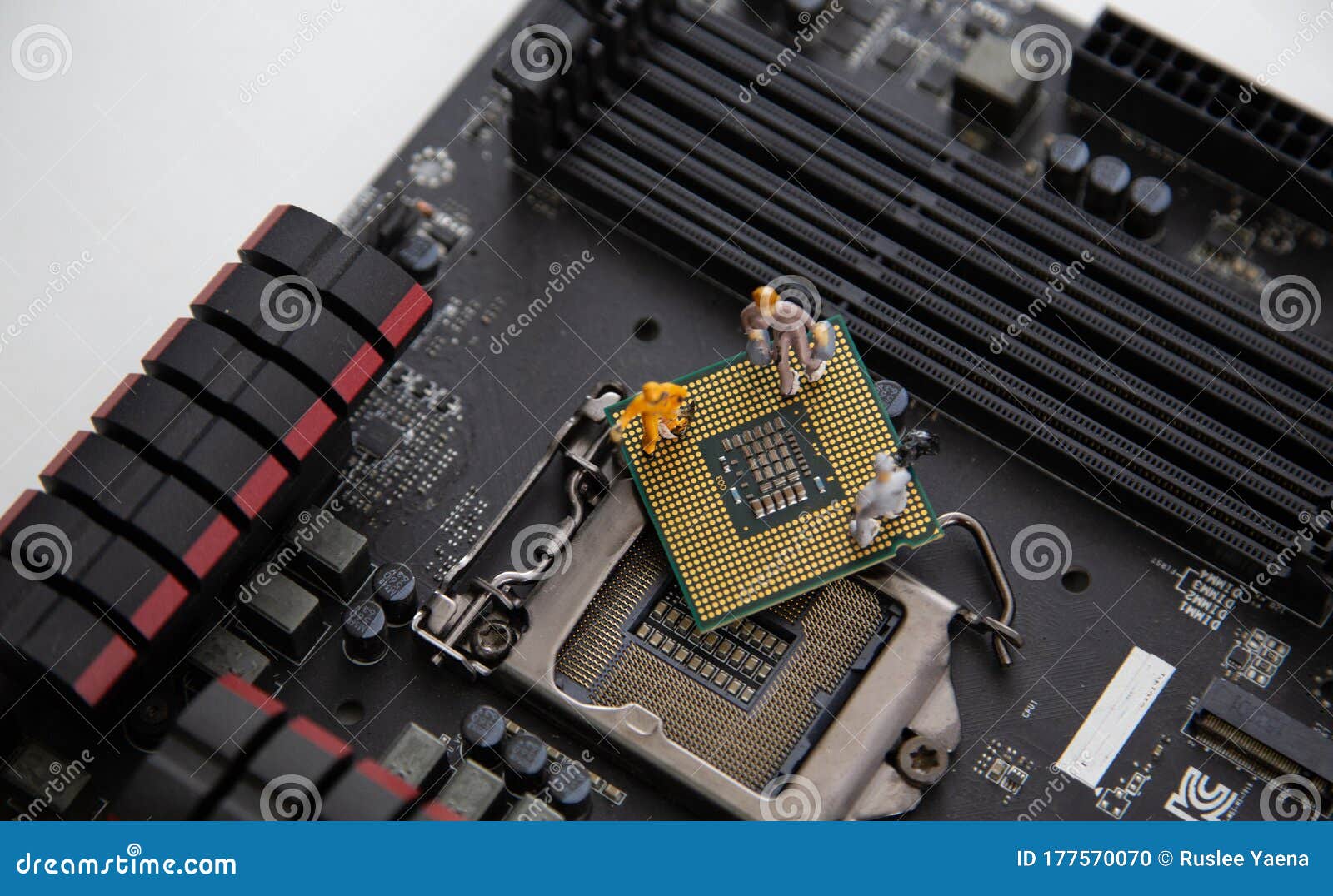 Miniature People Motherboard and CPU Repair, Concept: Working in ...